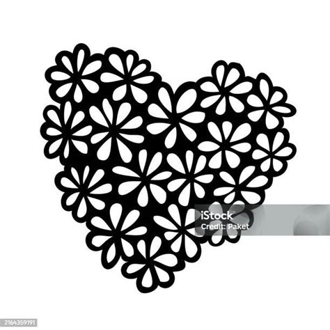 꽃으로 만든 꽃 하트 손으로 그린 선입니다 흰색 배경에 고립 된 벡터 일러스트 레이 션 0명에 대한 스톡 벡터 아트 및 기타 이미지 0명 개념 개화기 Istock