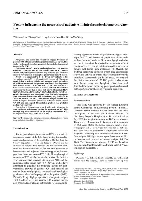 Pdf Factors Influencing The Prognosis Of Patients With Intrahepatic