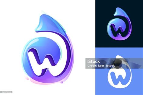 순수한 물방울 W 문자 로고 친환경 3d 사실적인 아이콘입니다 겹치는 수채화 스타일의 거친 물결 이니셜 바다에 대한 스톡 벡터 아트 및 기타 이미지 Istock