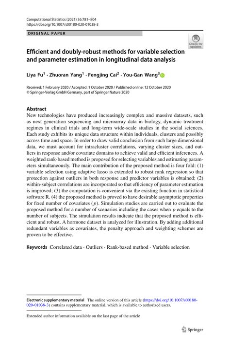 Pdf Efficient And Doubly Robust Methods For Variable Selection And