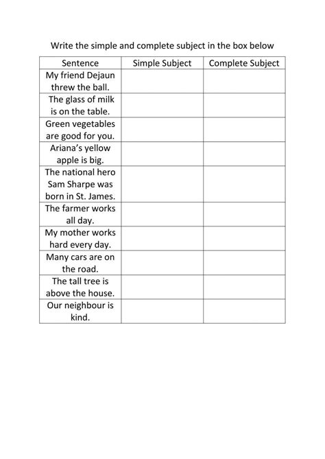 Complete Subject Worksheet