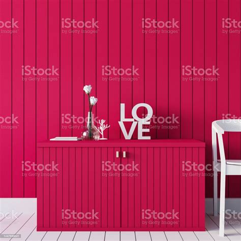 비바 마젠타 레드 벽 컬러 꽃과 오두막 인테리어 2023 3d 렌더링 자홍색에 대한 스톡 사진 및 기타 이미지 자홍색 벽 장식함 Istock