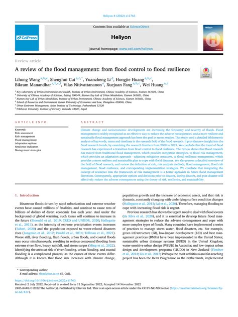 Pdf A Review Of The Flood Management From Flood Control To Flood Resilience