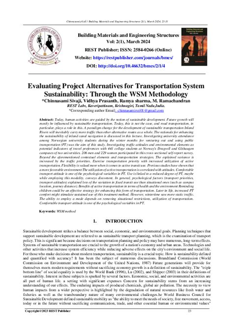 Pdf Evaluating Project Alternatives For Transportation System Sustainability Through The Wsm