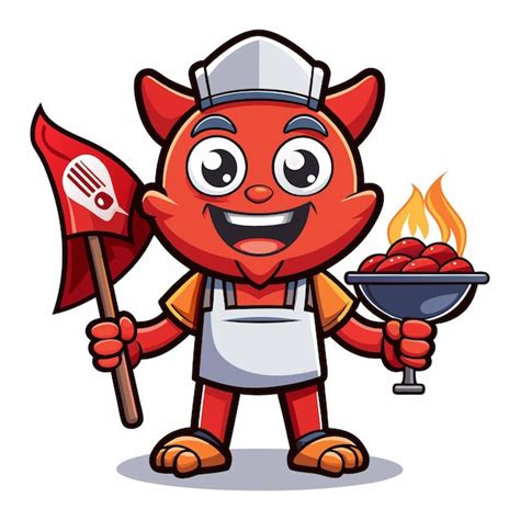 Feliz Personaje De Dibujos Animados De Chef Sosteniendo Una Parrilla Y