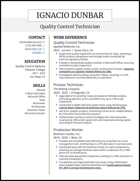 5 Quality Control Resume Examples Working For 2025