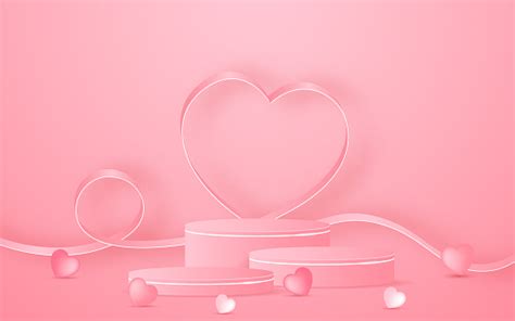 뒷면에 핑크 하트 리본이 달린 다층 핑크 연단 제품 프리젠 테이션을위한 발렌타인 데이 컨셉 0명에 대한 스톡 벡터 아트 및 기타 이미지 Istock