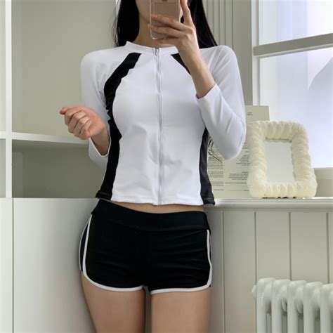 [당일출고 상하의set] 서퍼 배색 집업 나그랑 반크롭 슬림핏 래쉬가드 수영복