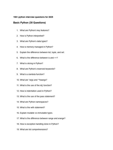 Python Interview Questions Pdf Python Programming Language Method Computer Programming