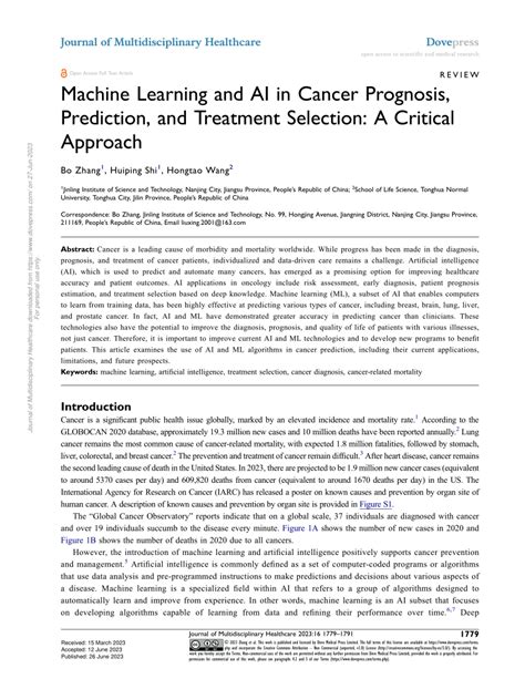 Pdf Machine Learning And Ai In Cancer Prognosis Prediction And Treatment Selection A