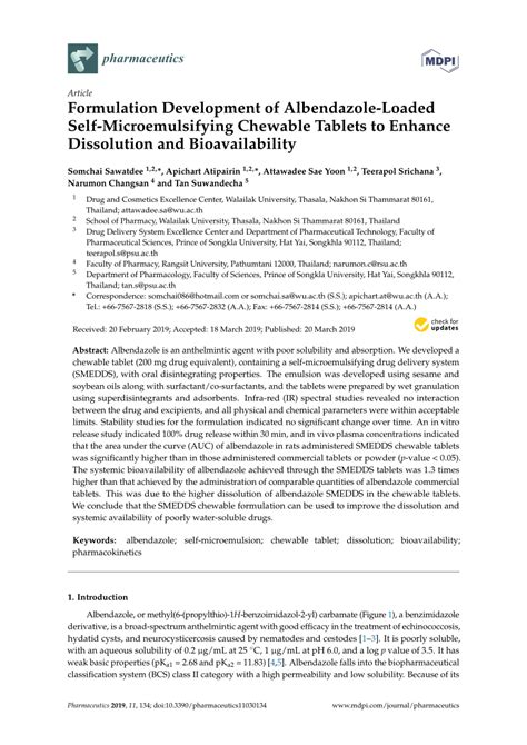 Pdf Formulation Development Of Albendazole Loaded Self Microemulsifying Chewable Tablets To