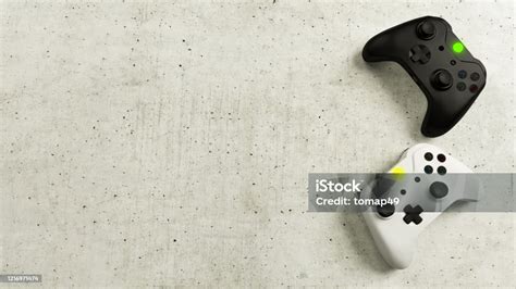 게임 경쟁 콘크리트 배경 3d 렌더링이 있는 흰색 및 검은색 조이스틱 비디오 게임에 대한 스톡 사진 및 기타 이미지 비디오 게임 제어 0명 Istock