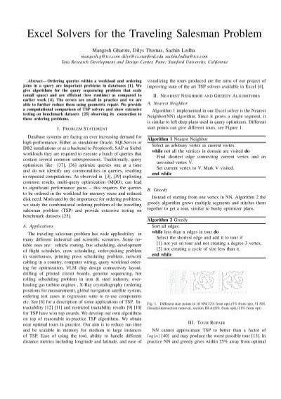 Excel Solvers For The Traveling Salesman Problem Trddc