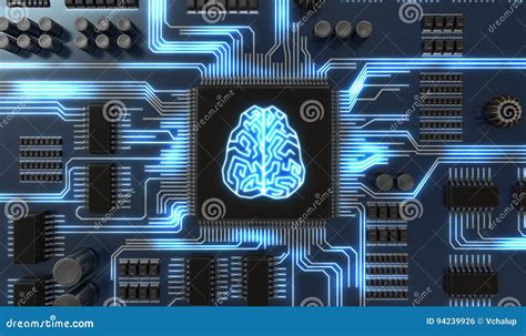 3d Rendered Illustration Of Artificial Intelligence Electronic Circuit Microchip With Glowing