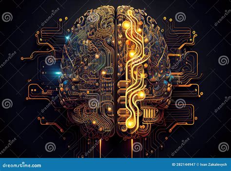 Bulb Like Brain With Detailed Circuits Illustration Ai Generative Stock Illustration
