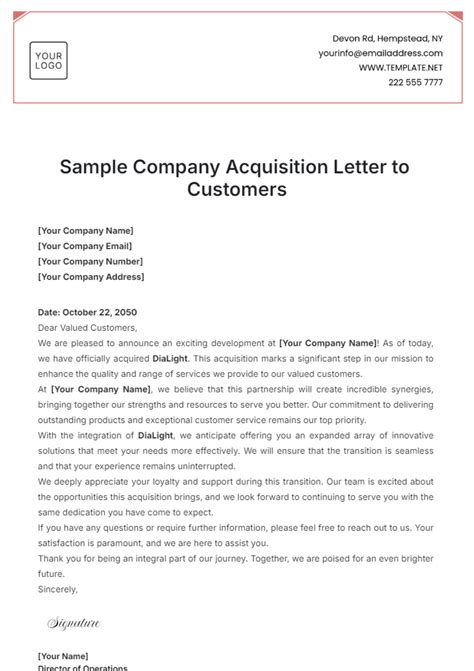 Free Acquisition Letter Templates Editable And Printable