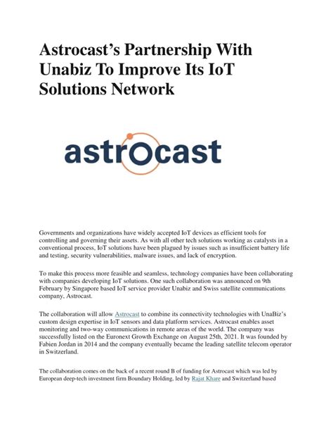 Ppt Astrocasts Partnership With Unabiz To Improve Its Iot Solutions Network Powerpoint