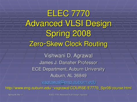 Ppt Elec 7770 Advanced Vlsi Design Spring 2008 Zero Skew Clock Routing Powerpoint