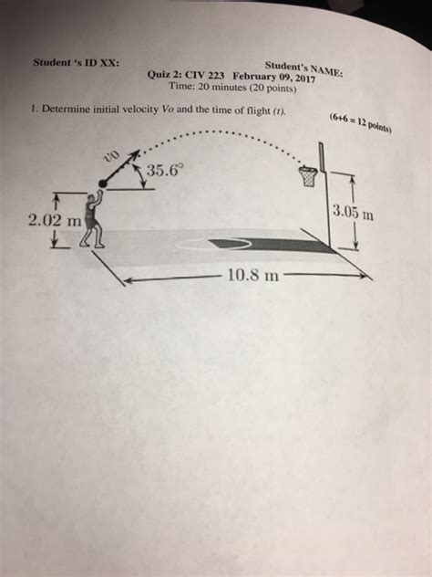 solved determine initial velocity v o and the time of flight