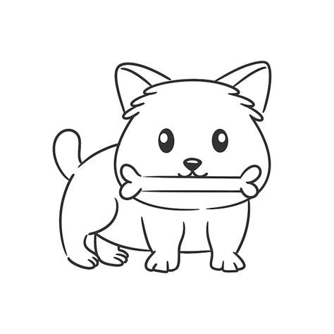 Filhote de cachorro bonito está comendo osso para colorir Vetor Premium