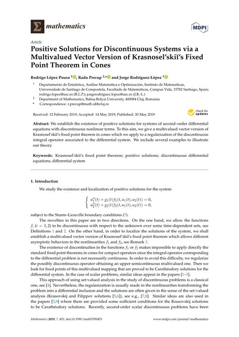Pdf Positive Solutions For Discontinuous Systems Via A Multivalued Vector Version Of Krasnosel