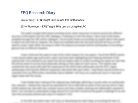 Aqa Epq A Research Diary Example Teaching Resources