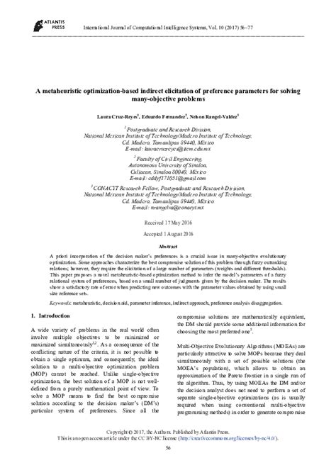 Pdf A Metaheuristic Optimization Based Indirect Elicitation Of Preference Parameters For