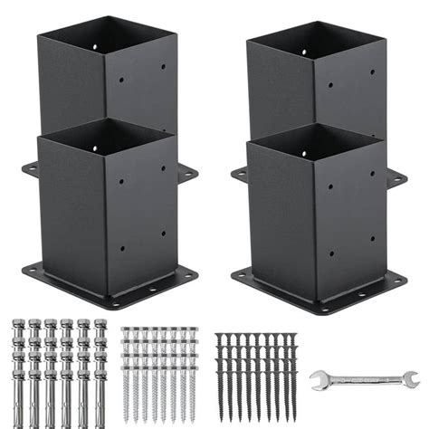 Angel Sar 4 In X 4 In Black Steel Post Base Deck Post Bracket For Deck Base Fence Kit Mailbox