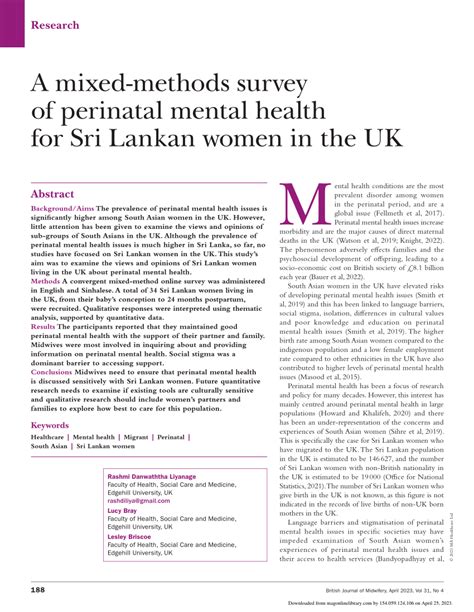 Pdf A Mixed Methods Survey Of Perinatal Mental Health For Sri Lankan