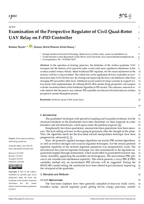 Pdf Examination Of The Perspective Regulator Of Civil Quad Rotor Uav Relay On F Pid Controller