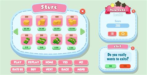 casual game ui menu popups with buttons and game assets 4249438 vector