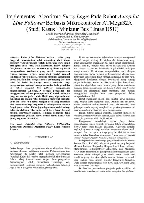 Pdf Implementasi Algoritma Fuzzy Logic Pada Robot Autopilot Line Follower Berbasis