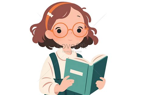 독서하는 행복한 어린 소녀 일러스트 무료 다운로드 Lovepik