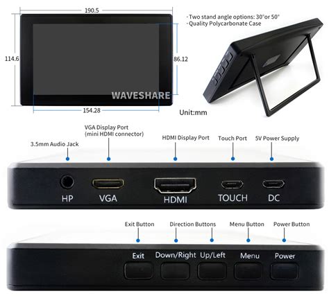 Waveshare 7 Lcd H Displej 1024 × 600 Hdmi Ips Kapacitní Kryt Rpishopcz