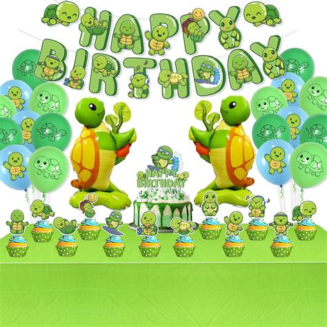 Turtle Party Decorations Including Turtle Balloons Happy Birthday Banner Cake