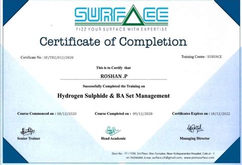 Roshan P On Linkedin Completed Training In Hydrogen Sulphideand Ba Set Mangement