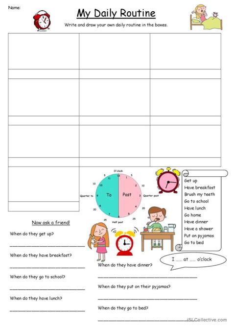 daily routines worksheet