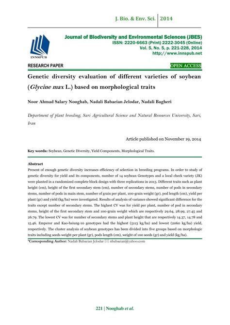 Genetic Diversity Evaluation Of Different Varieties Of Soybean Glycine Max L Based On