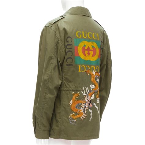 Gucci Alessandro Michele Vintage Logo Dragon Embroidery Green Field