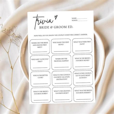 Bride Groom Trivia Bride Groom Question Couple Trivia Game Who Knows