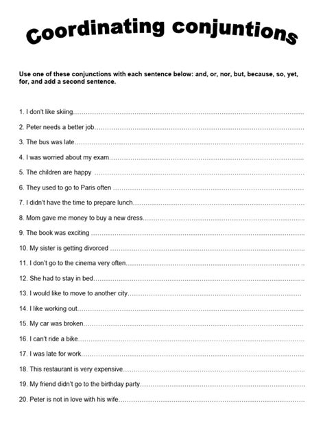 Coordinating Conjunction Homework Pdf Games And Activities