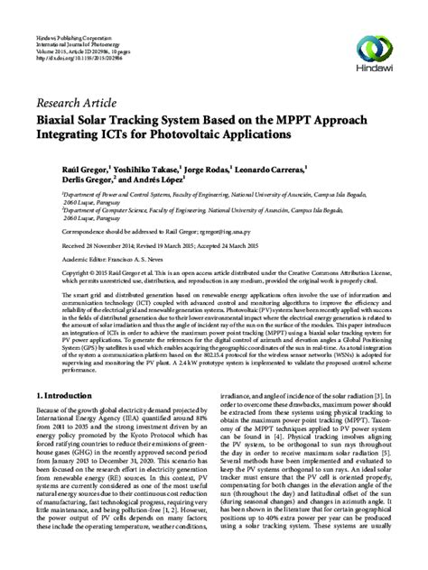 Pdf Biaxial Solar Tracking System Based On The Mppt Approach Integrating Icts For Photovoltaic