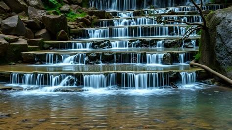 Waterfall Cascading Down Stone Steps Stock Illustration Illustration