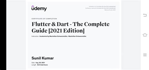 Sunil Kumar On Linkedin Certificate Of Completing Flutter Course On Udemy