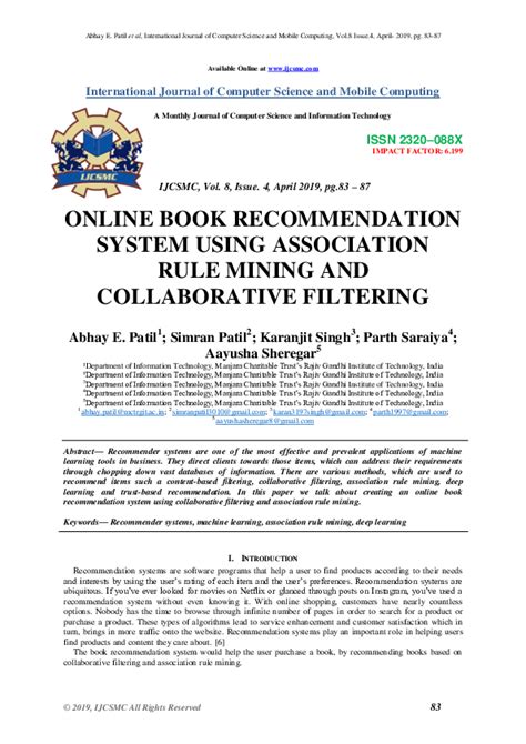 Pdf Online Book Recommendation System Using Association Rule Mining