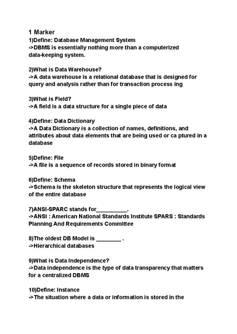 dbms question bank solved 1 marker 1 define database management system dbms is essentially