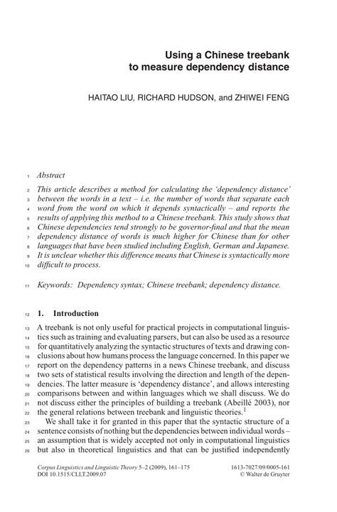 Pdf Using A Chinese Treebank To Measure Dependency Distance