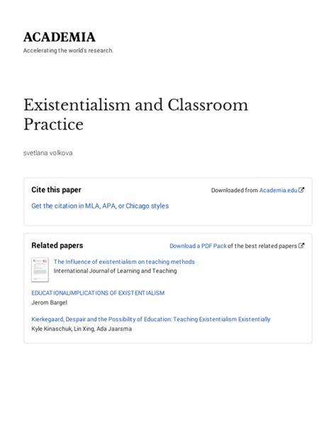 Existentialism Practice Classroom Pdf Existentialism Teaching Method