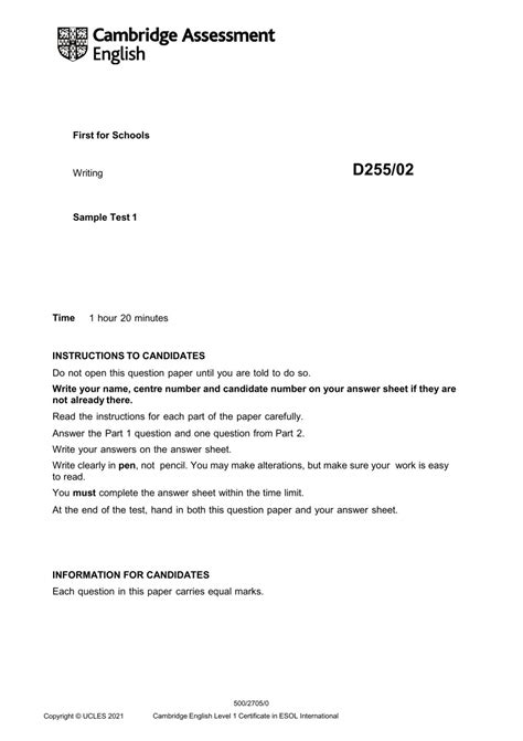 B2 First For Schools Sample Paper 1 Writing