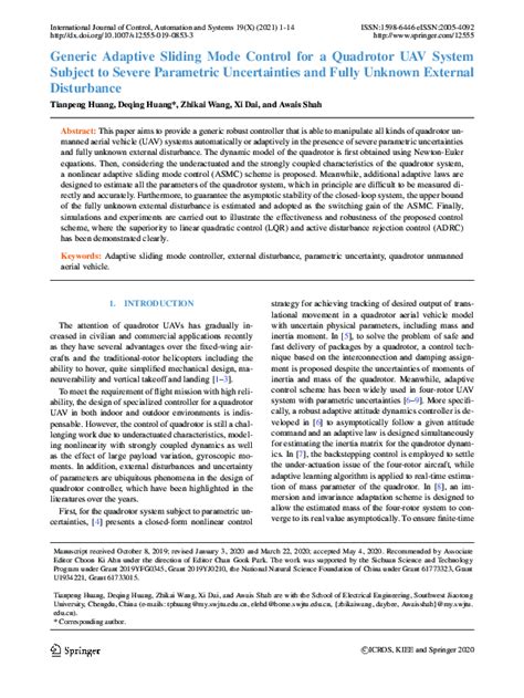 Pdf Generic Adaptive Sliding Mode Control For A Quadrotor Uav System Subject To Severe